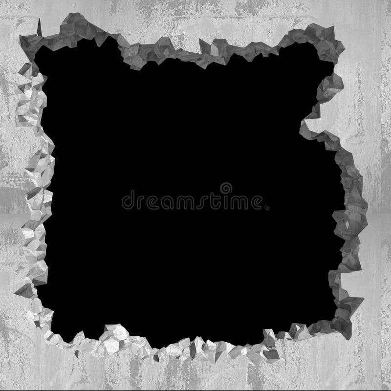 Explosion Hole in Concrete Cracked Wall. Industrial Background Stock ...