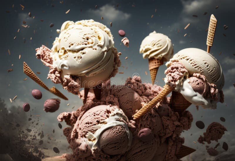 Explosion of Ice Cream, in a Swirling Tornado, Generated with AI Stock ...