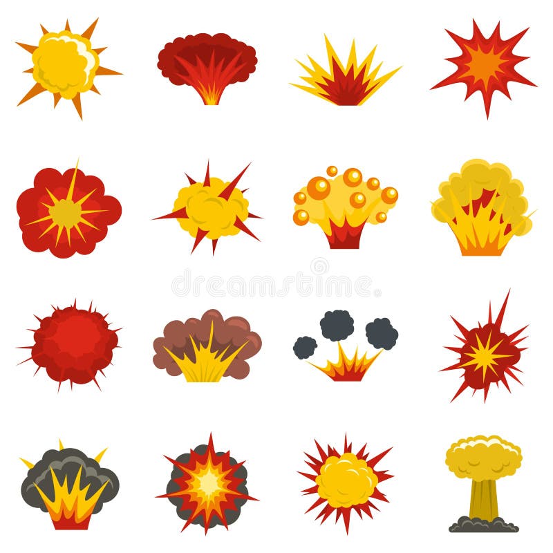 Explosion Icons Set in Flat Style Stock Vector - Illustration of comic ...