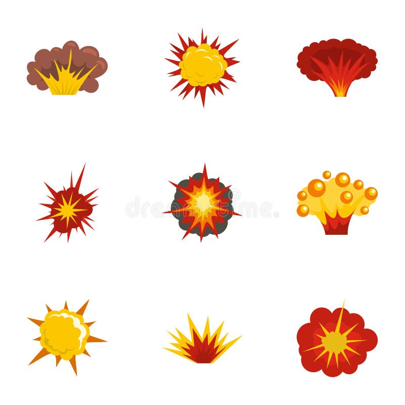 Explosion Icons Set, Flat Style Stock Vector - Illustration of ...