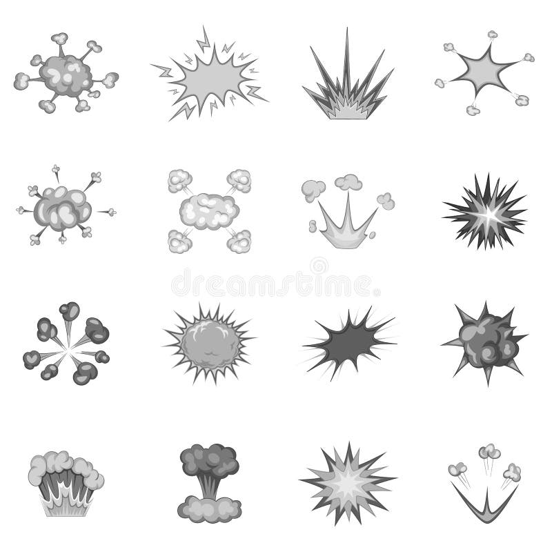 Explosion Icons Set Monochrome Stock Vector - Illustration of effect ...
