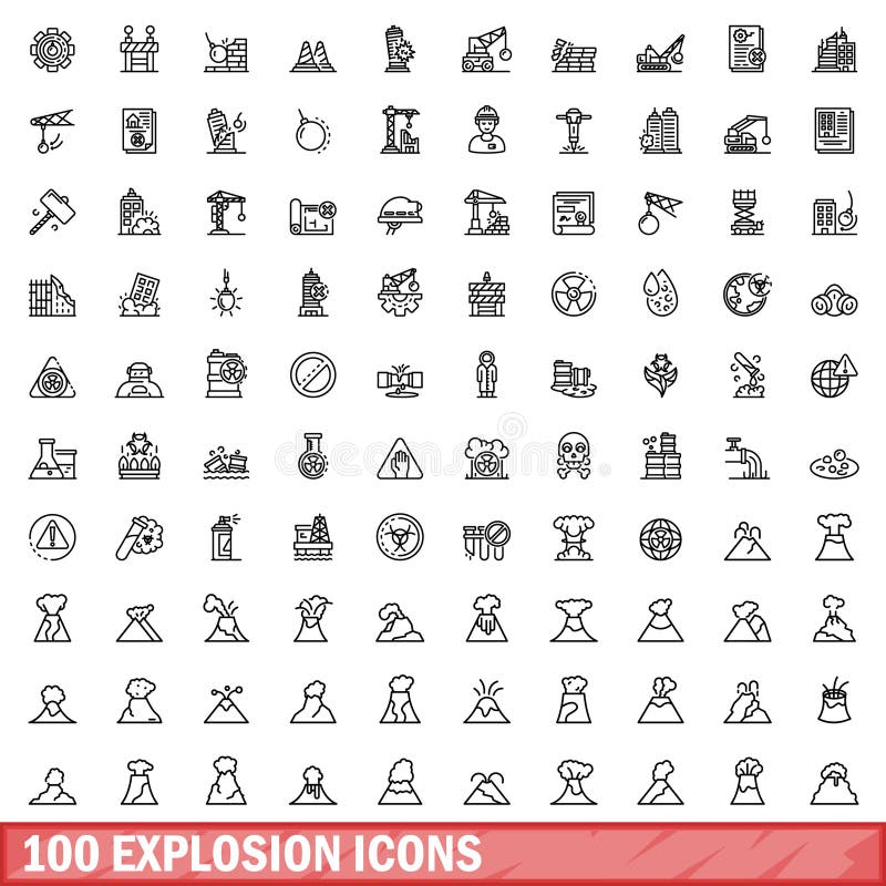100 Explosion Icons Set, Outline Style Stock Vector - Illustration of ...