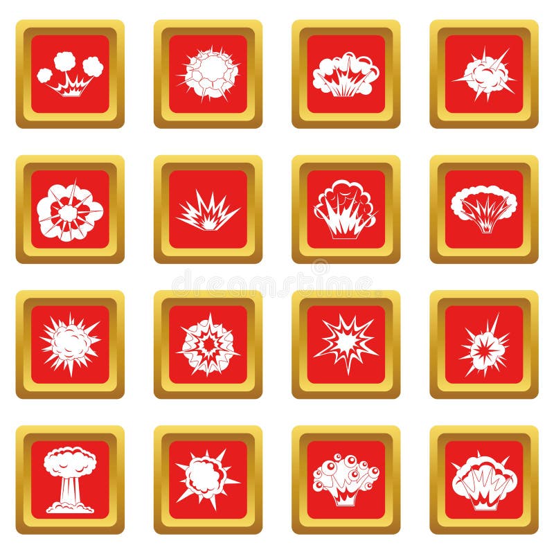 Explosion icons set red stock vector. Illustration of crash - 97987701