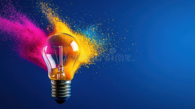 Explosion of Idea: Light Bulb with Vibrant Color Burst on Deep Blue ...
