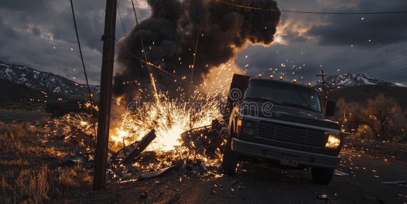 Explosion Incident in Rural Area Truck Collision Action Scene Dramatic ...