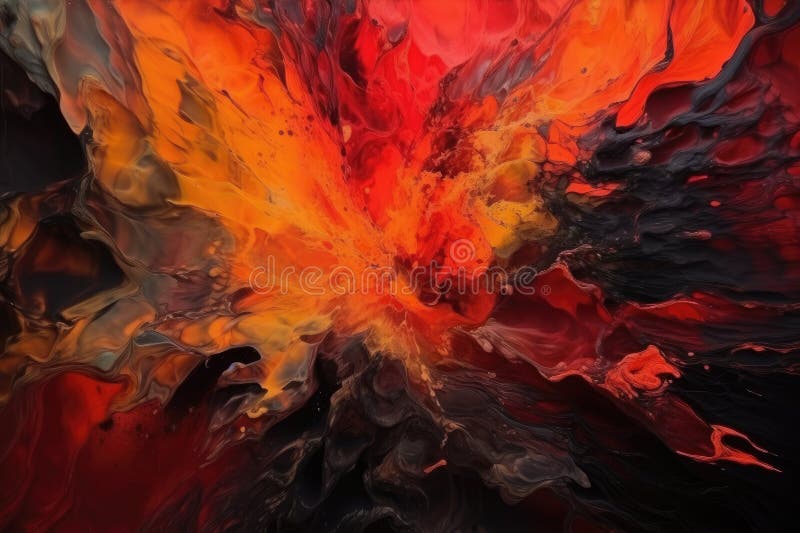 Explosion of Ink and Paint in Fiery Shades of Red and Orange, Creating ...
