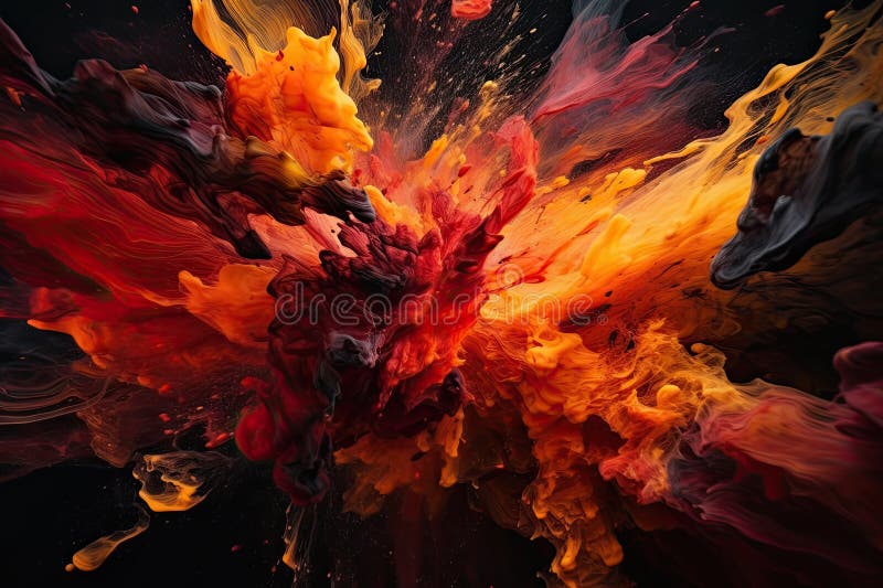 Explosion of Ink and Paint in Fiery Shades of Red and Orange, Creating ...