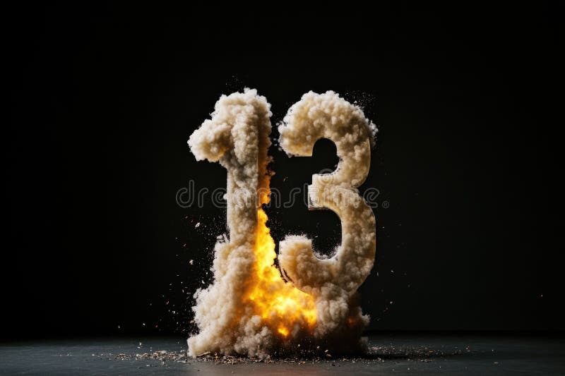 Explosion Inside Cloudy Number 13 on Black Background Stock Image ...