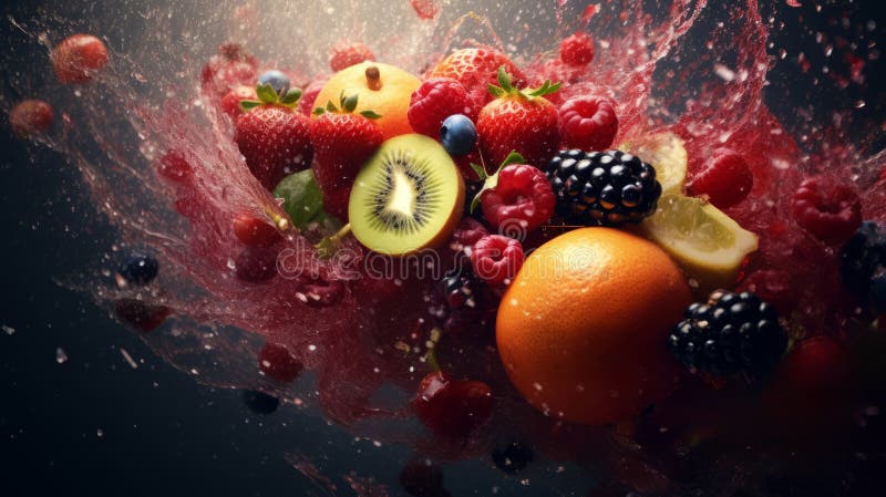 Explosion of Juicy Fruits and Juce Splash Stock Image - Image of food ...