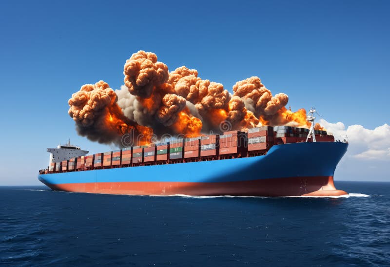 Explosion on Large Cargo Ship. Generative AI Stock Image - Image of ...
