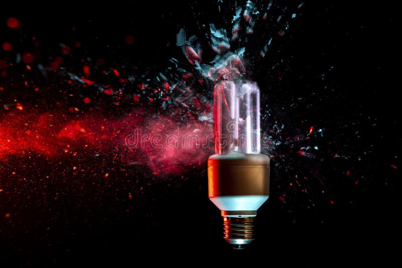 Explosion of a Low Energy Light Bulb Stock Photo - Image of explode ...
