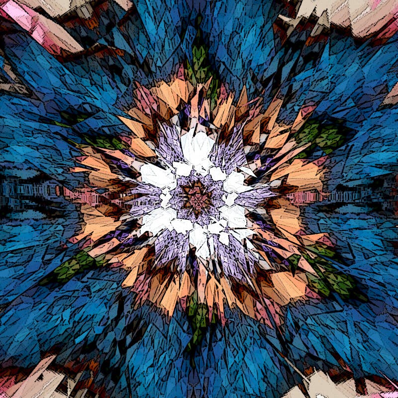 Bright Explosion Mandala in Blue, Beige and White Stock Illustration ...