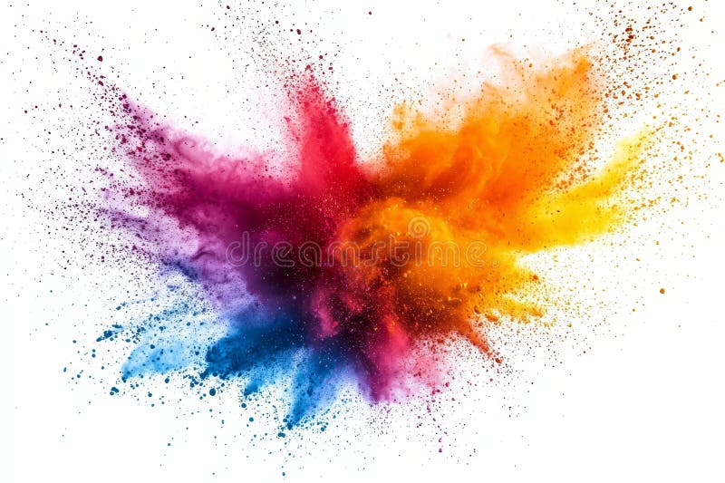 The Explosion of a Multi-color Powder on a White Background. a White ...