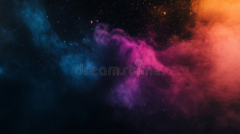 An Explosion of Multicolored Dust Powder Particles, Set Against a Black ...