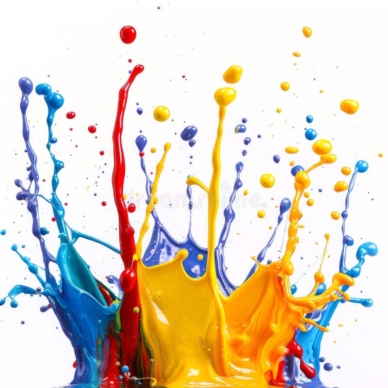 Explosion of Multicolored Paint Splashes on White Background ...