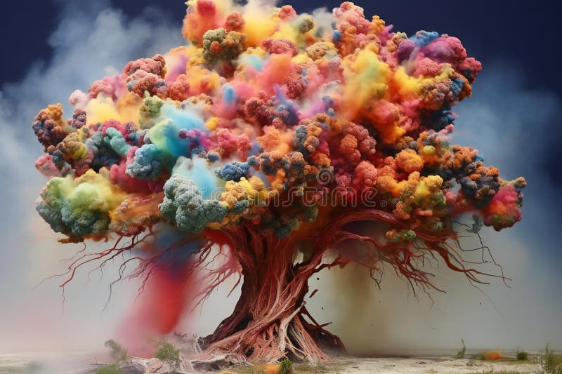 Explosion of Multicolored Smoke in the Form of a Tree Stock ...
