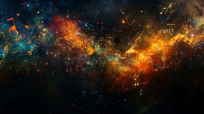 Explosion of Music Notes and Cosmic Energy in Deep Space Stock Image ...