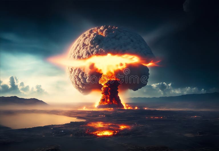Explosion of a Nuclear Bomb on a Distant Landscape. Generative AI Stock ...