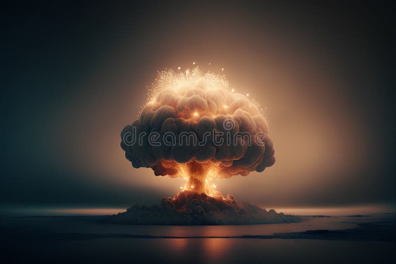 Explosion of Nuclear Bomb with Smoke and Fire Isolated on Black ...