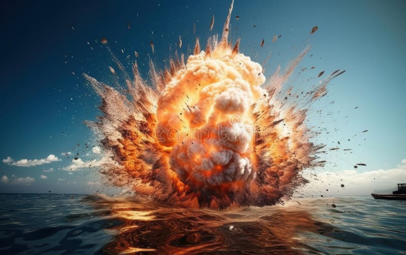 Explosion in the Ocean. Created by Generative Artificial Intelligence ...