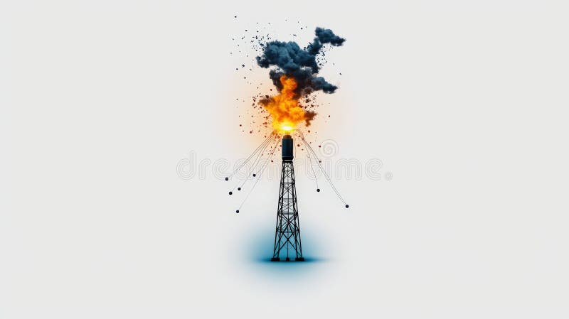 Explosion at an Oil Rig White Isolate Background Stock Illustration ...