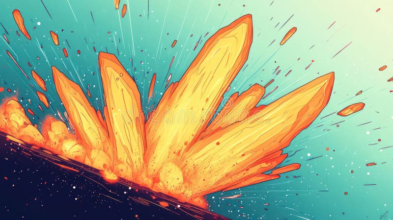 An Explosion of Orange Crystals Radiating Energy Against a Blue ...