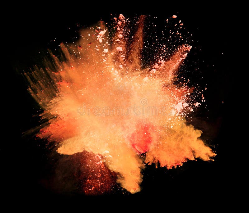 Orange Powder Explosion on Black Background. Orange Color Dust Splash ...