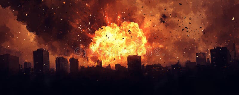 Explosion Over City Skyline, Dramatic and Intense Atmosphere Stock ...