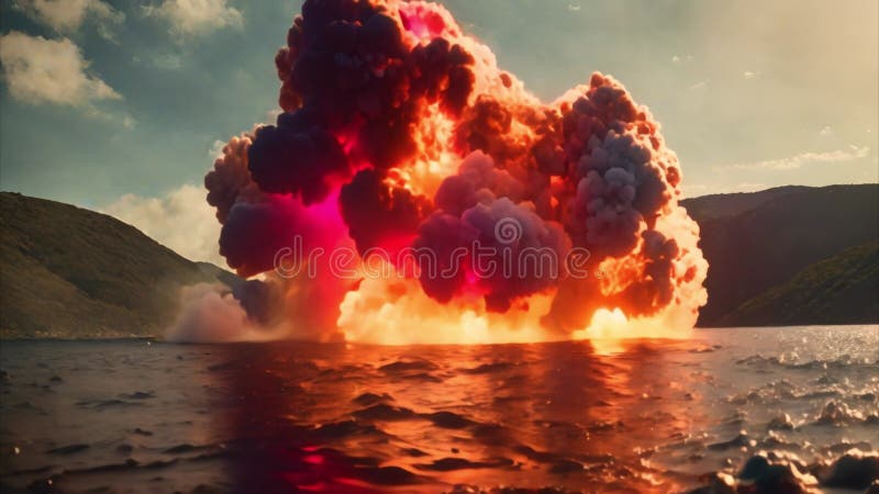 Explosion Over Water stock video. Video of yellow, ocean - 336012821