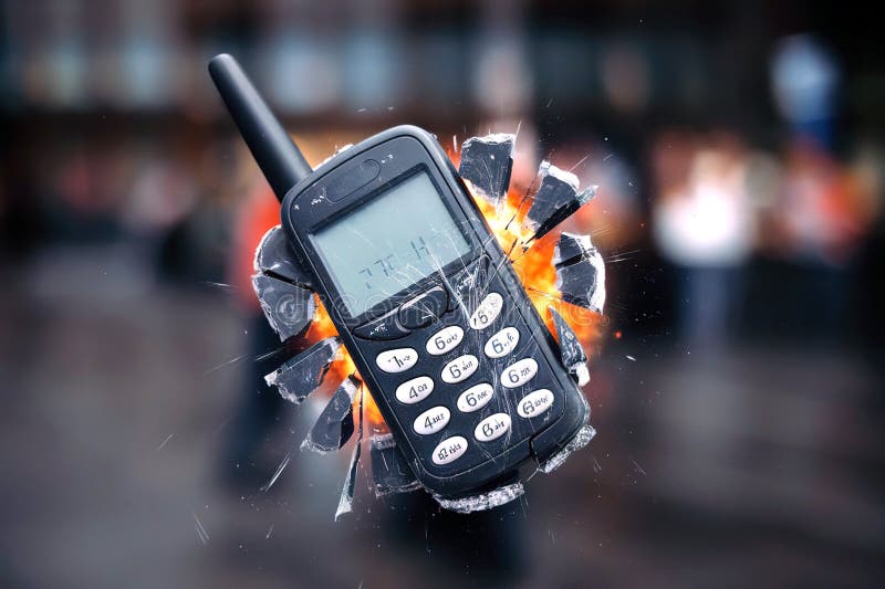 Explosion of Pager Filled with Explosives. Danger. Fire and Ignition of ...