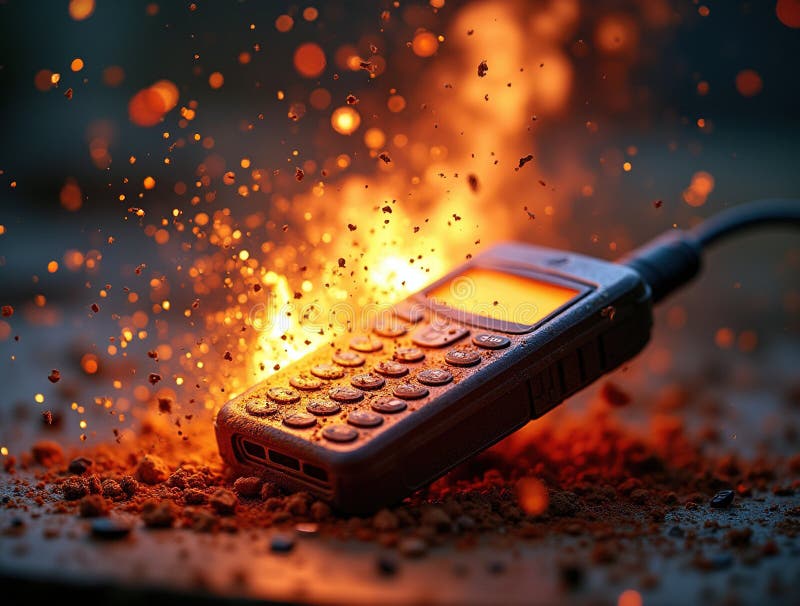 Explosion of Pager Filled with Explosives in Hand. Danger. Fire and ...