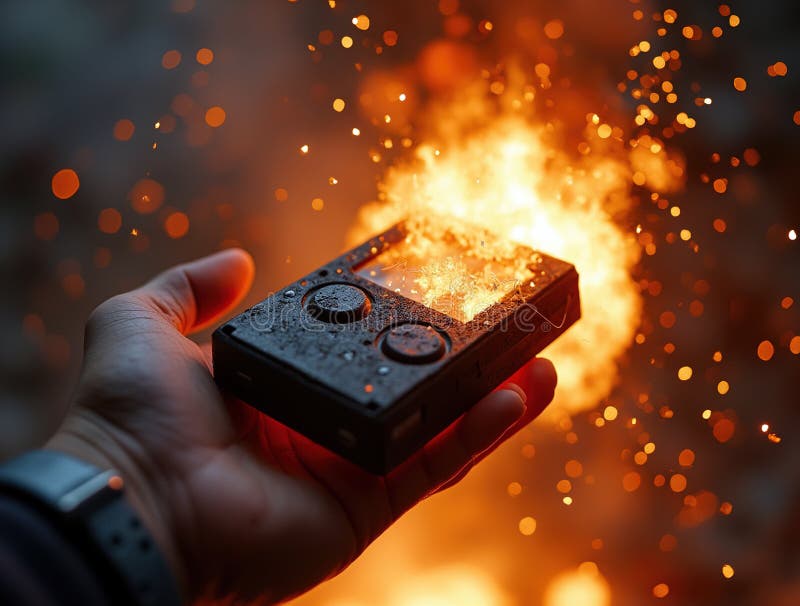 Explosion of Pager Filled with Explosives in a Hand. Danger. Fire and ...