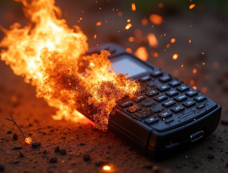 Explosion of Pager. Fire and Ignition of Plastic. Danger. Stock ...