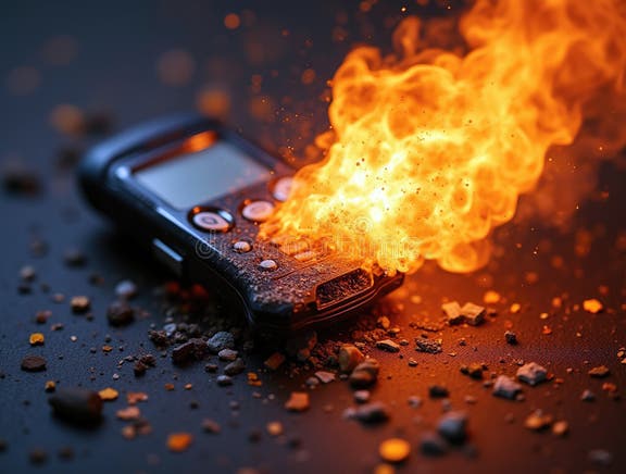 Explosion of Pager. Fire and Ignition of Plastic. Danger. Stock ...