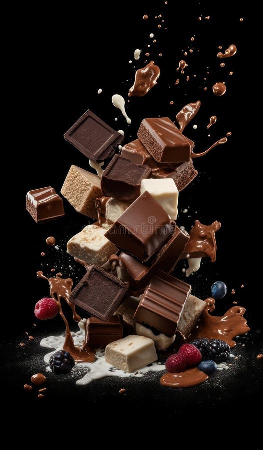 Explosion Pieces of Dark Chocolate on a Dark Background. Stock ...