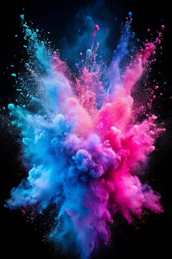 Explosion of Pink, Violet and Blue Powder. Freeze Motion of Color ...