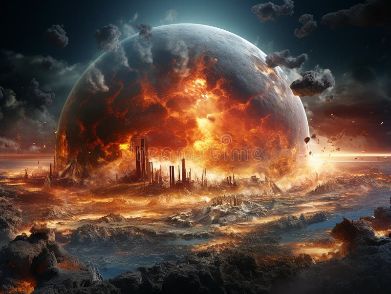 An Explosion on Planet Earth after Global Environmental Disaster Stock ...