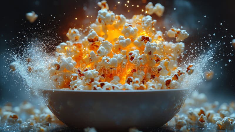 Explosion of Popcorn in a Bowl with Flying Kernels and Dramatic ...
