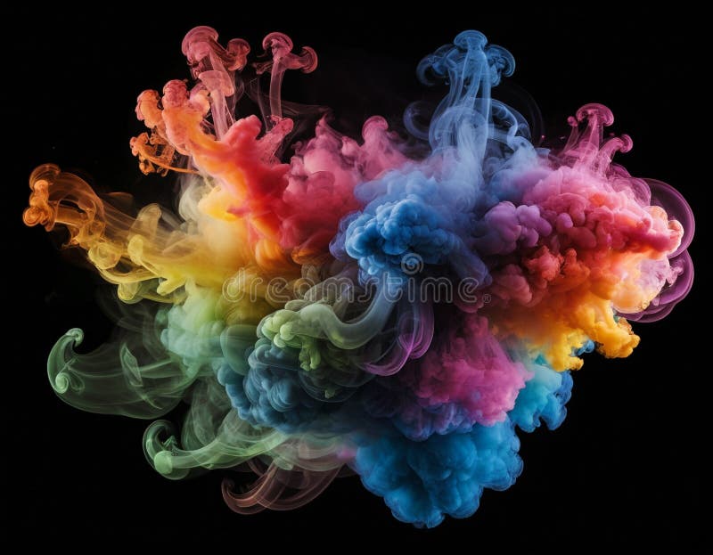 Explosion with Rainbow Colored Smoke Contrasting Against a Black ...