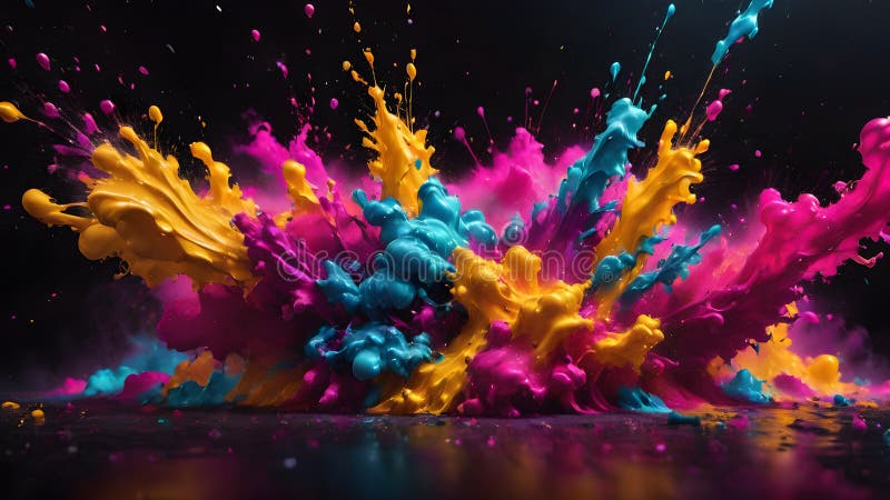 Explosion of Rainbow Colors Dry Smoke Scatters on a Black Background ...