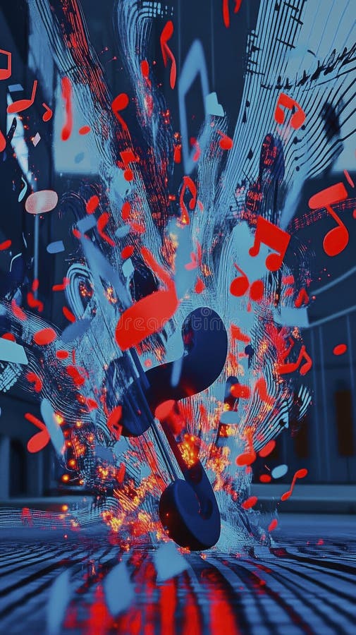 Explosive Blue and Red Musical Symbols in Action Stock Illustration ...