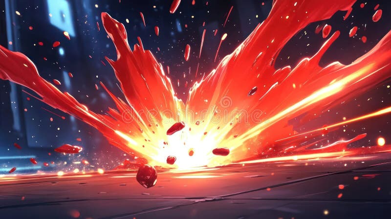 Fiery Explosion: Dynamic Red Energy Burst on Dark Surface Stock ...