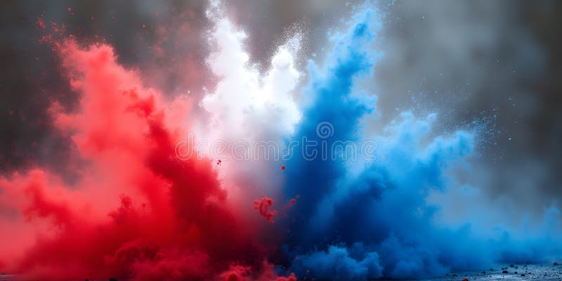 Explosion of Red White and Blue Powder Creating Dynamic Abstract Effect ...
