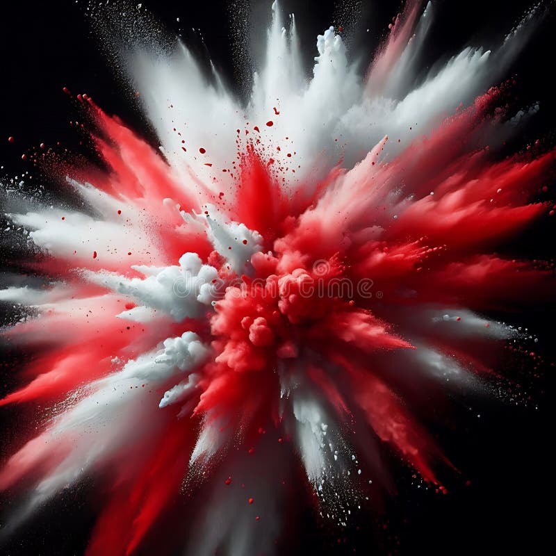 Explosion of Red and White Powder Forming a Radial Pattern on a Black ...