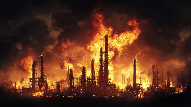 Explosion refinery fire stock illustration. Illustration of inferno ...