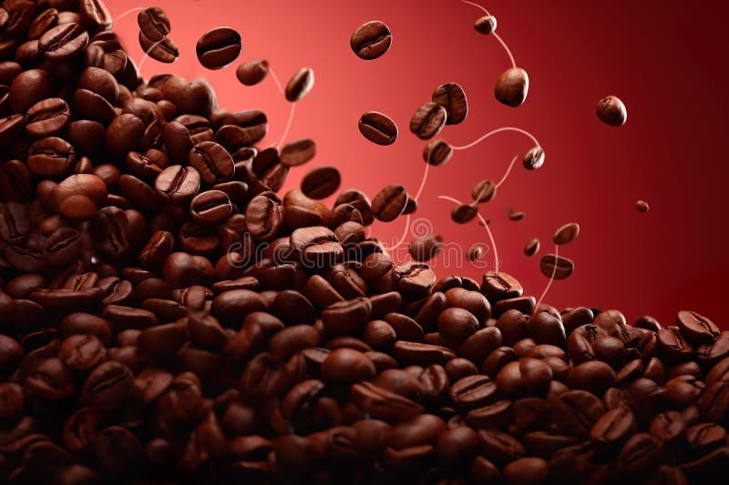 Explosion of Roasted Coffee Beans in Ground Coffee Against a Dark and ...