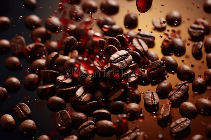 Explosion of Roasted Coffee Beans in Ground Coffee Against a Dark and ...