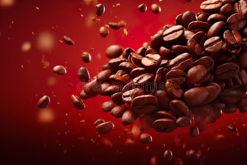 Explosion of Roasted Coffee Beans in Ground Coffee Against a Dark and ...