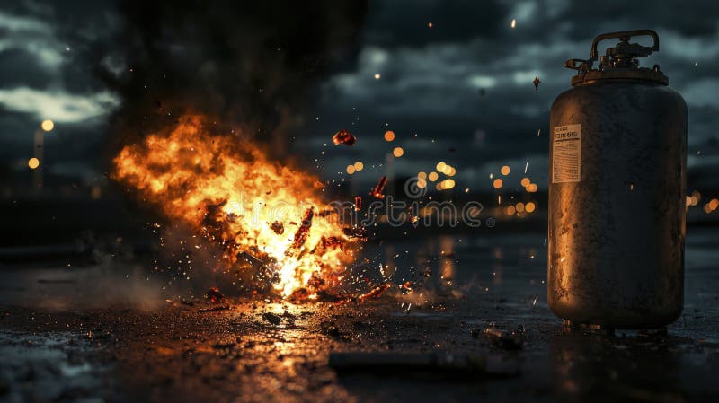 Explosion Scene Captured at Industrial Site Nighttime High-intensity ...