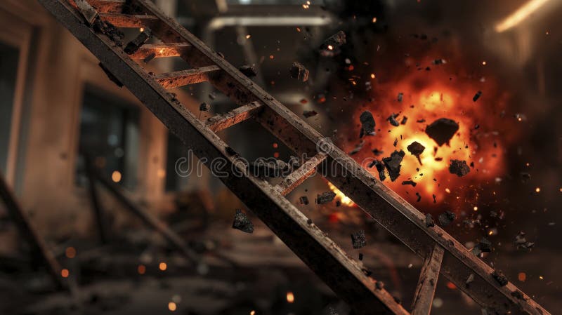 Explosion Scene Captured with Ladder in Abandoned Building Action ...